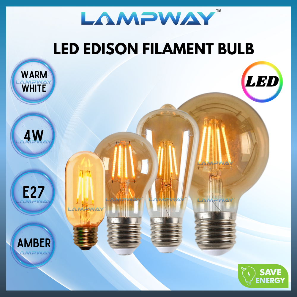 💥New Arrival💥4W E27 Led Edison Filament Bulb (amber color) T45, A60, ST64 and G80 Warm White ...
