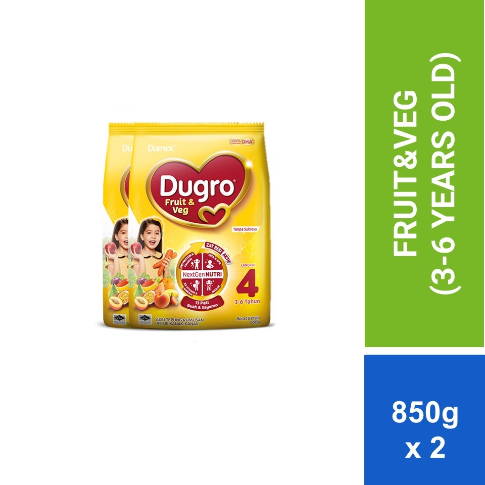 Dumex Dugro Step 4 Fruit & Veg Growing Up Milk Formula 3-6 years (850g x 2) | Shopee Malaysia