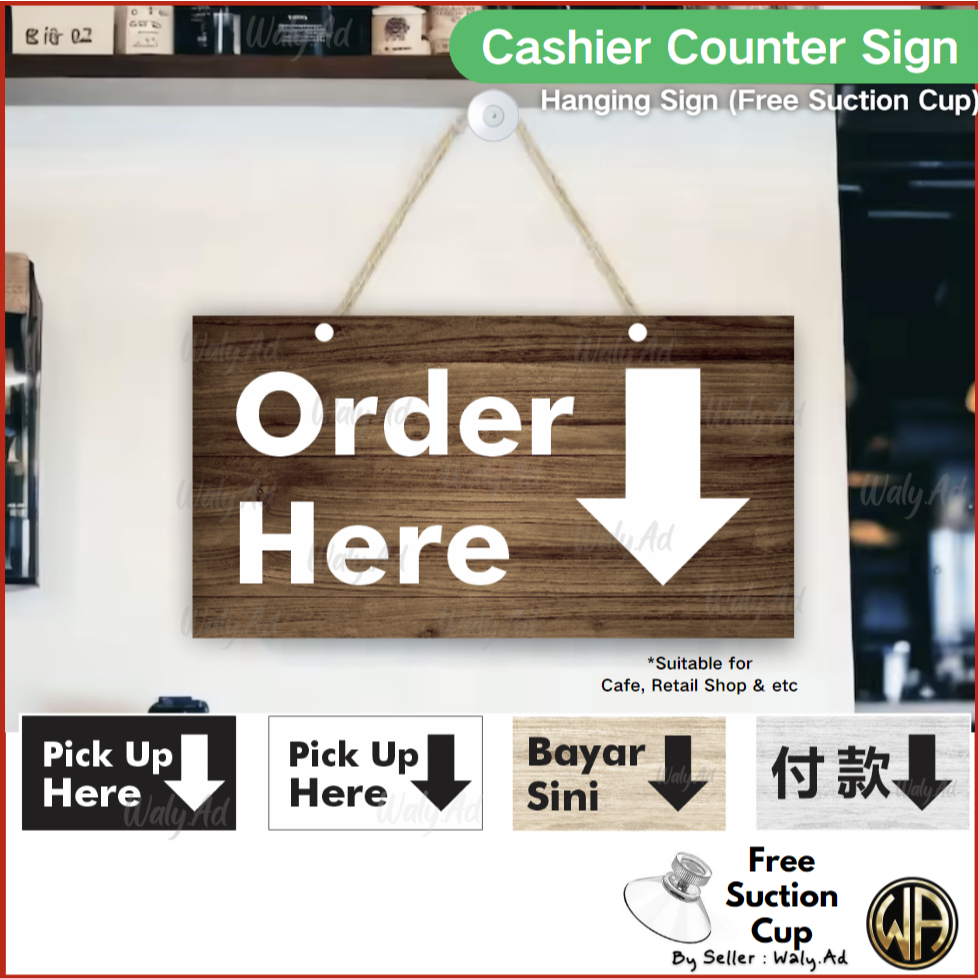 Counter Cashier Hanging Sign Customer Order Pay Pickup Here Sign Cafe ...