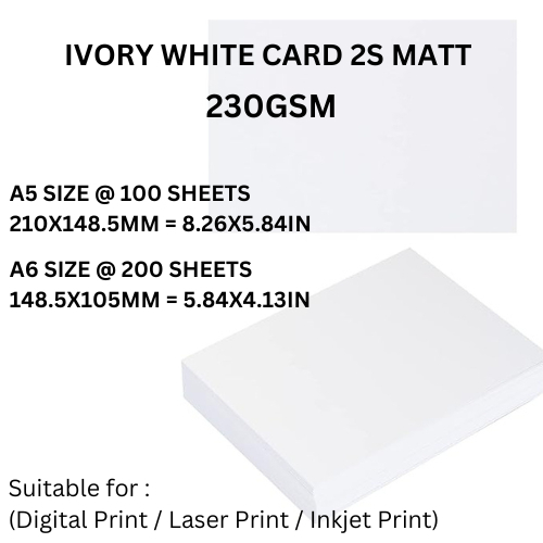 A5 (100pcs) / A6 (200pcs) Ivory Card/ Extra White Card 230g 250g 300g ...