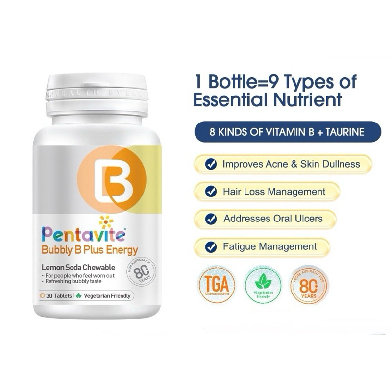 Pentavite Bubbly B Vitamins Plus Energy Lemon Soda Chewable | Shopee ...