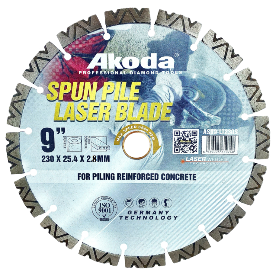 AKODA AS09-LT230S 9" Spun Pile Laser Blade (Silver) D230 x2.8 x12 x 25. ...