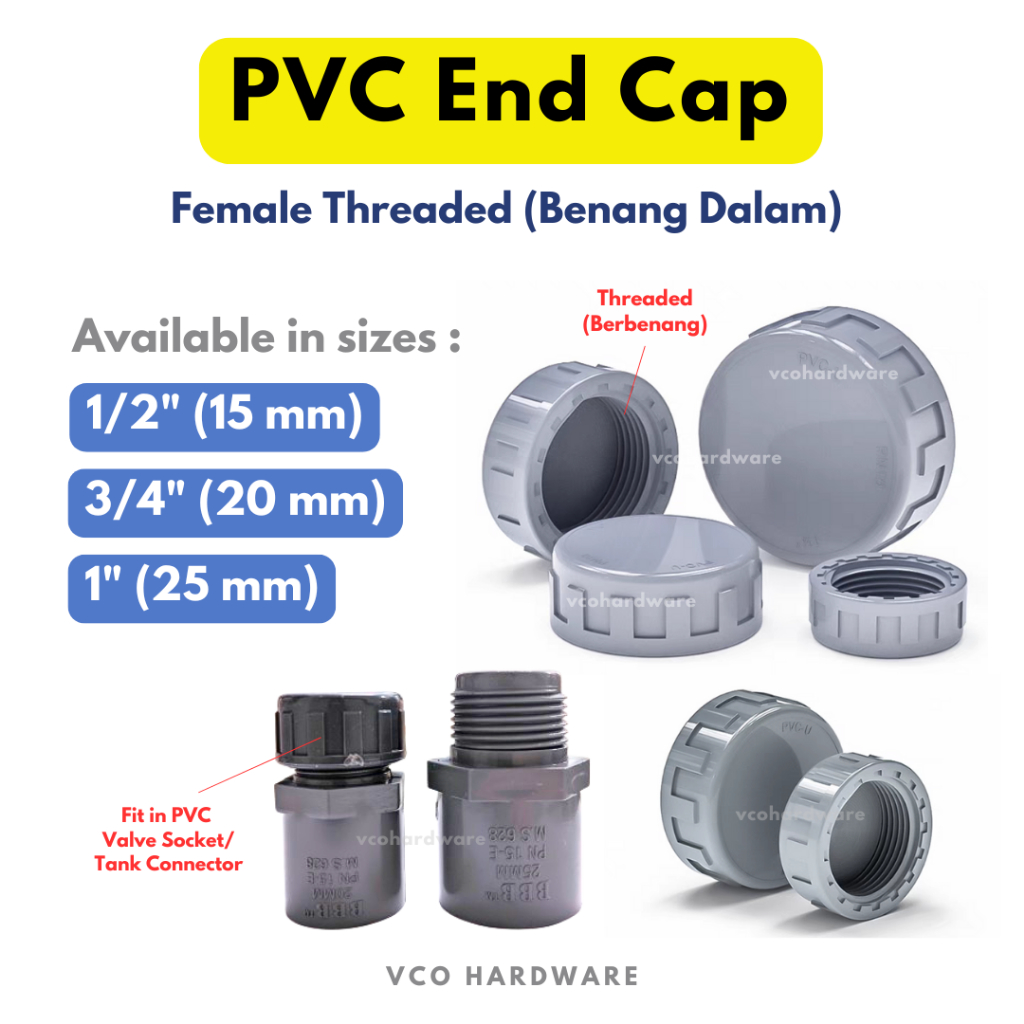 PVC Fitting End Cap Female Threaded Berbenang dalam / Penutup Paip Air ...