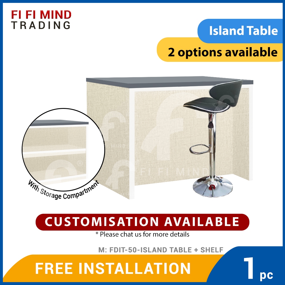 Otto 4ft Melamine Island Table for Kitchen with Storage Compartment ...