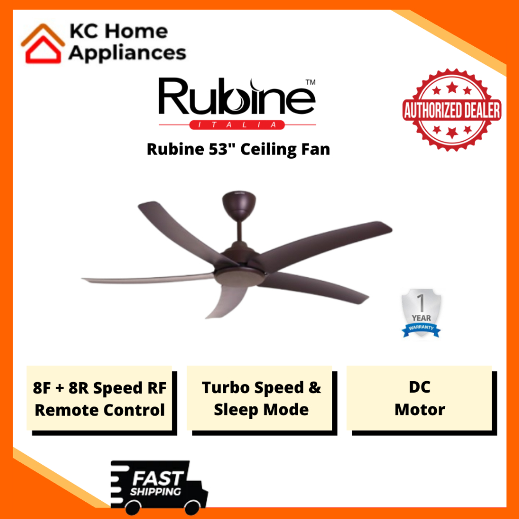 Rubine 53" Ceiling Fan | DC Motor | Remote Control | Turbo Speed ...
