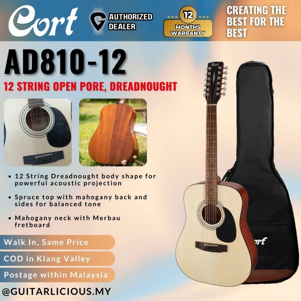 CORT AD810-12 41 inch 12 Strings Acoustic Guitar with Bag (AD-810-12 ...
