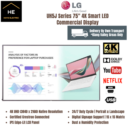 LG UH5J Series 75" Inch 4K Smart LED Commercial Display TV 75UH5J-M ...