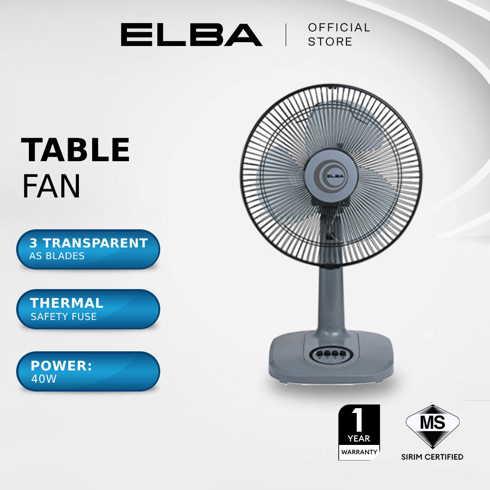 ELBA 12" / 16" Table Fan ETF-G1220(GR) / ETF-G1620(GR) - Grey | Shopee ...