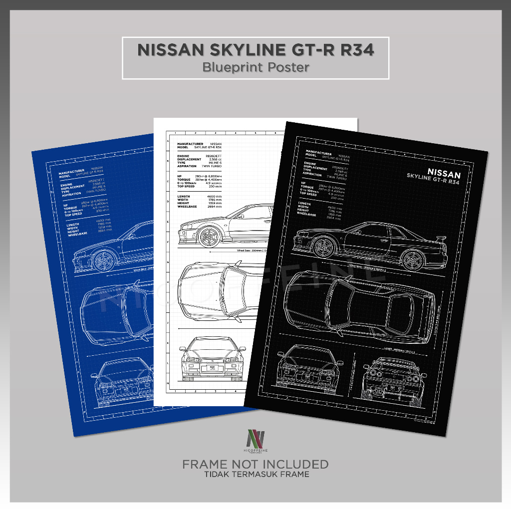 [Poster Only] Nissan Skyline GT-R R34 RB26 DETT Minimal Sport Car ...
