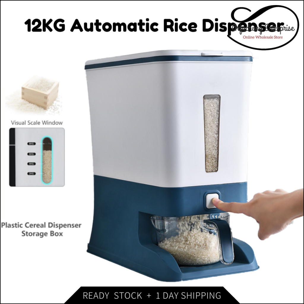12KG Automatic Rice Dispenser with Rinsing Cup Rice Storage Rice Bucket ...