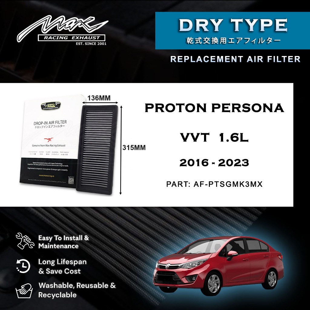 Proton Persona VVT 1.6L 2016-2023 33-PTSGMK3MX Max Racing Exhaust ...