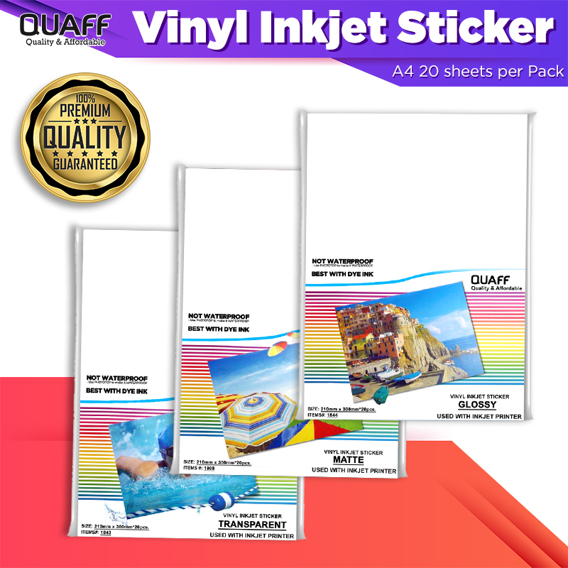 QUAFF Vinyl Inkjet Sticker / Printable Vinyl A4 Size ( Glossy / Matte ...