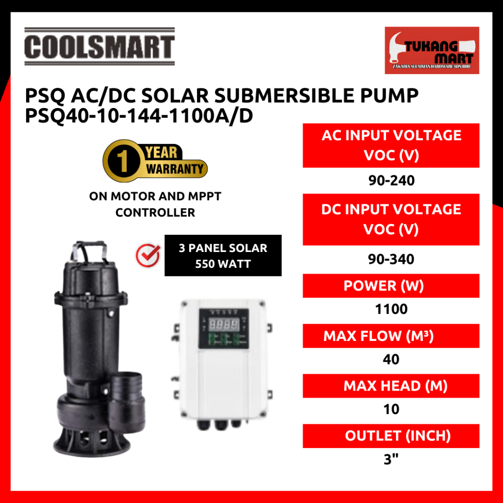 PAM AIR SOLAR PSQ40-10-144-1100A/D PSQ AC/DC SOLAR SUBMERSIBLE PUMP ...