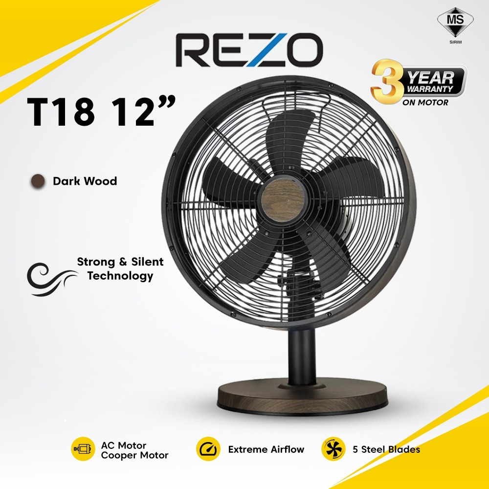 Rezo Table Fan (12 Inch) Heavy Duty Motor 3-Speed with Oscillation Desk ...