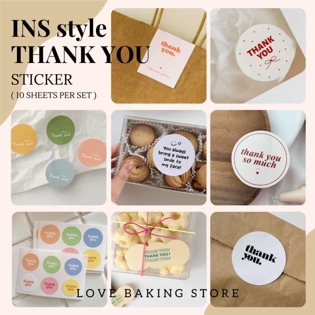LBS • INS style Sticker (10 sheets) Thank You Stickers Cookies Cake ...