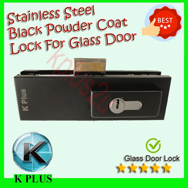 Glass Door Lock Patch Lock Black Powder Coated Stainless Steel Pintu ...