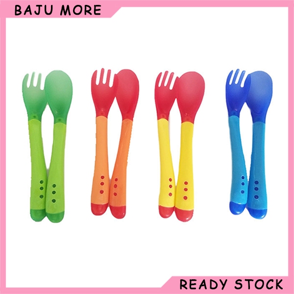Baby Temperature Changing Color Silicone Spoon and Fork Feeding Safety ...