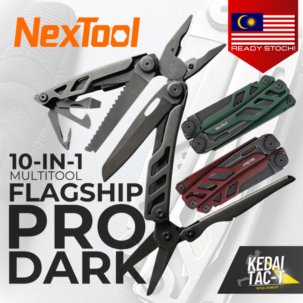NEXTOOL Flagship Pro Dark - 16-in-1 Multitool Black Green & Red - Ready ...