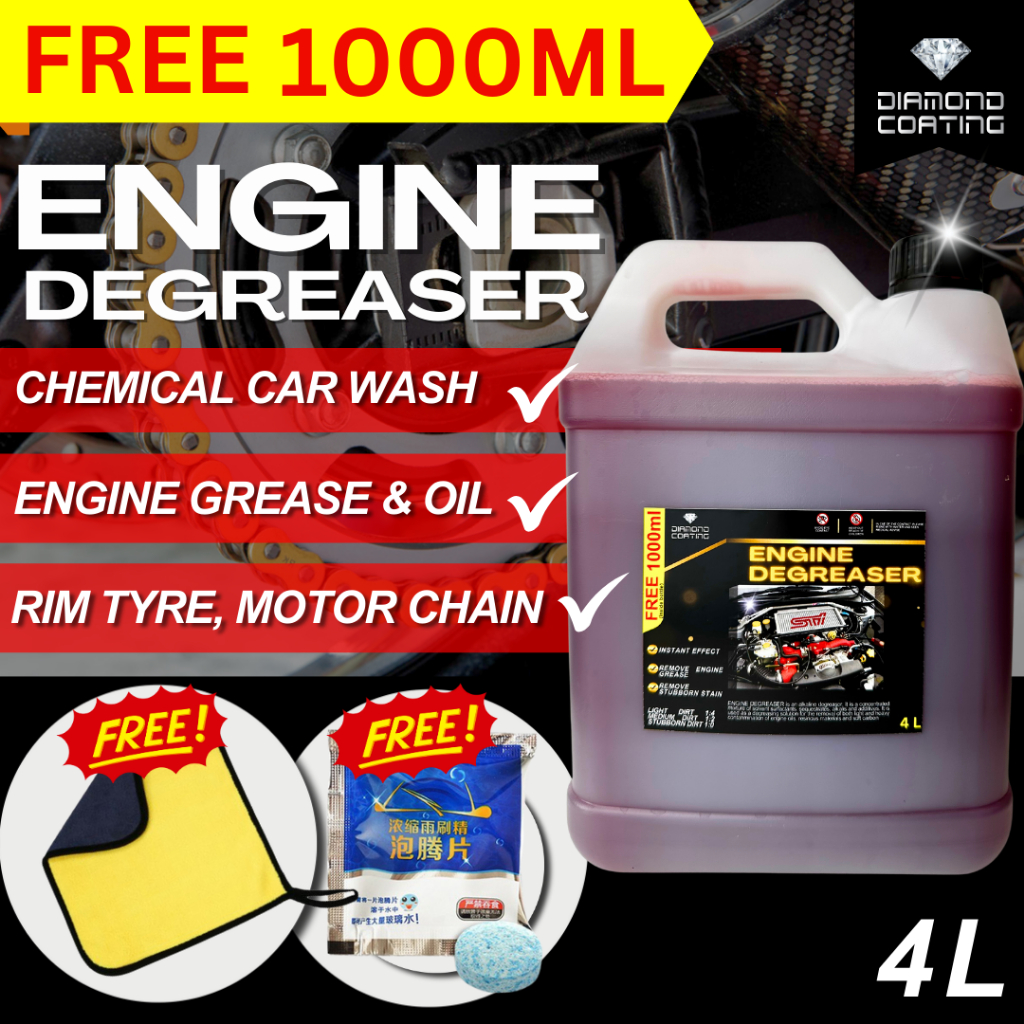 Engine Degreaser Chemical 4L (FREE 1000ML) Diamond Coating Alkaline ...