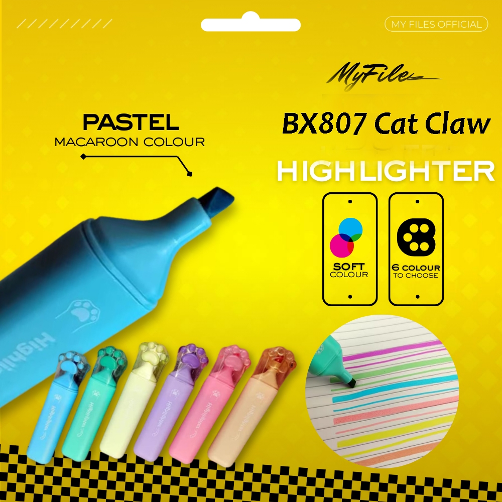 MYFILES Highlighter Cat Claw Pastel Colour Cakar Kucing Textliner ...