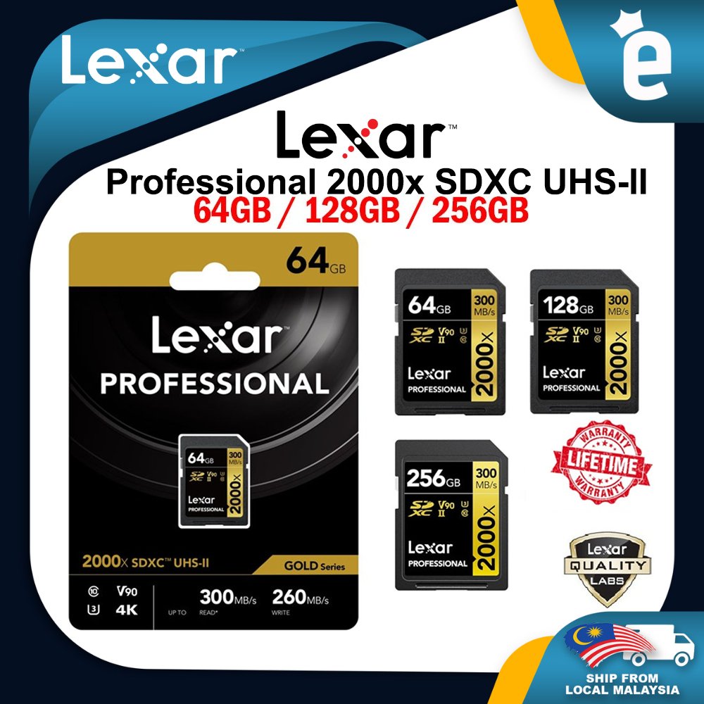 Lexar 64GB 128GB 256GB Professional 2000x SDXC UHS-II,300MB/s 260MB/s ...