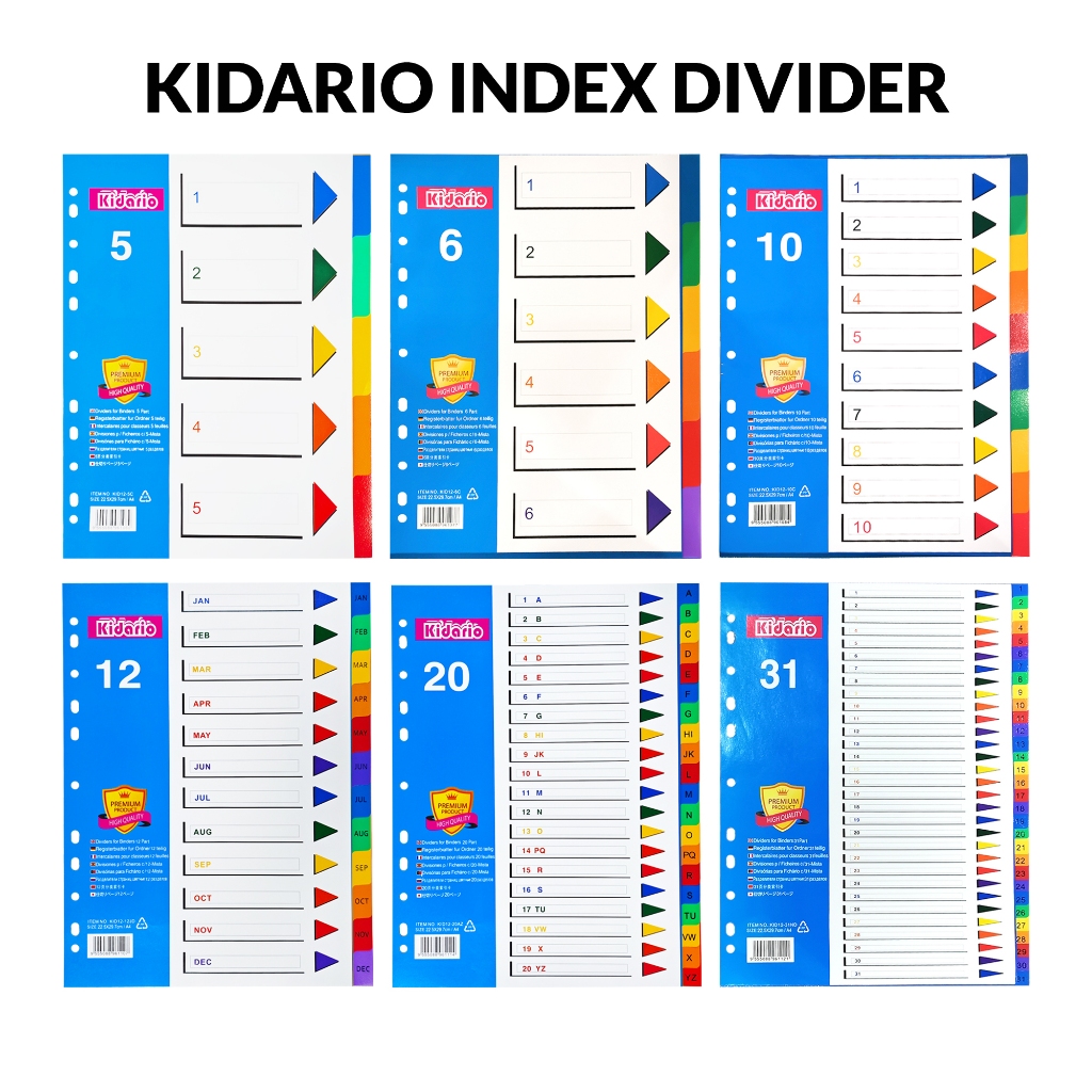 Kidario A4 Size PP Index Divider (11 Holes) Ring File Colours Months ...