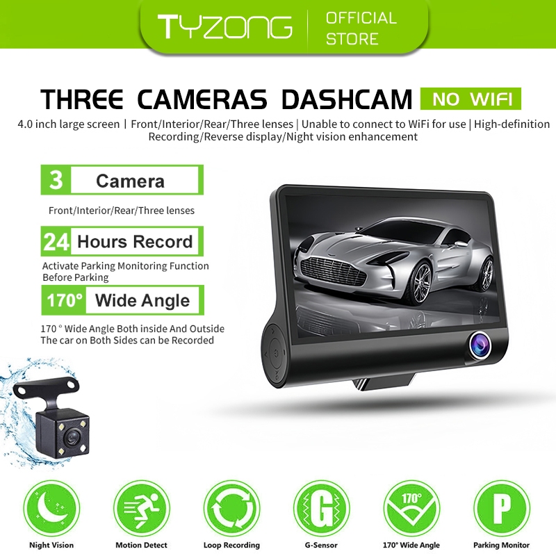 TYZONG A1 Wifi Triple Lens 3 Camera 1080P Dashcam Front Cam + Inner Cam ...