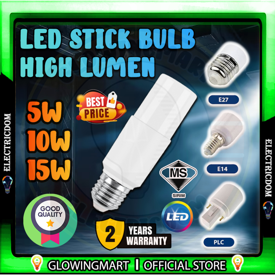 🔥SIRIM🔥LED Stick Bulb High Quality 6W/10W/15W - E27/E14/PLC Daylight/Cool White/Warm White LAMPU ...