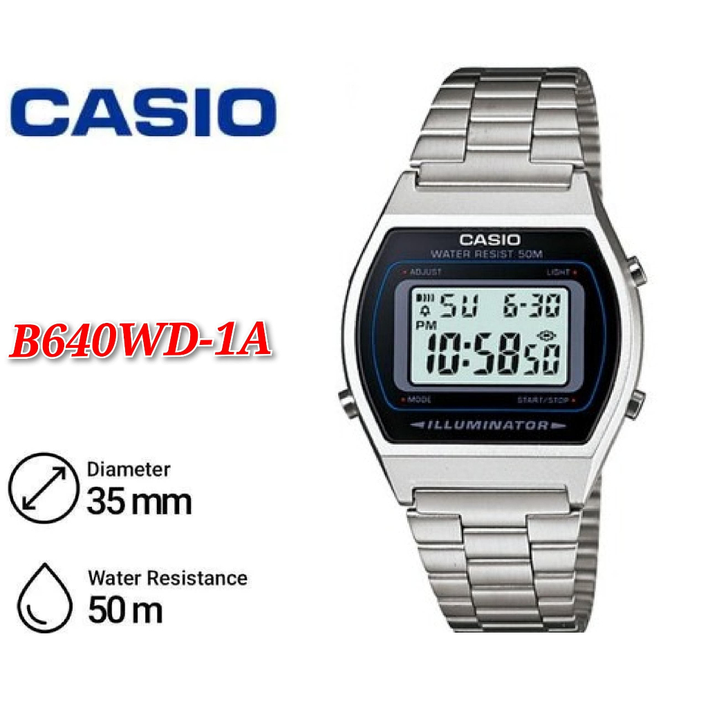 Casio Vintage B640WD-1AV Silver Stainless Steel Men Watch / Women Watch ...
