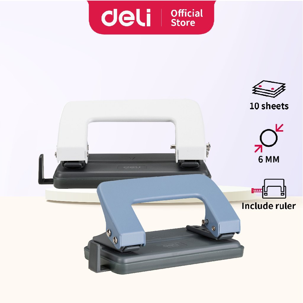 Deli Paper Puncher 2 Hole Punch with Lock Switch and Measurement Ruler ...