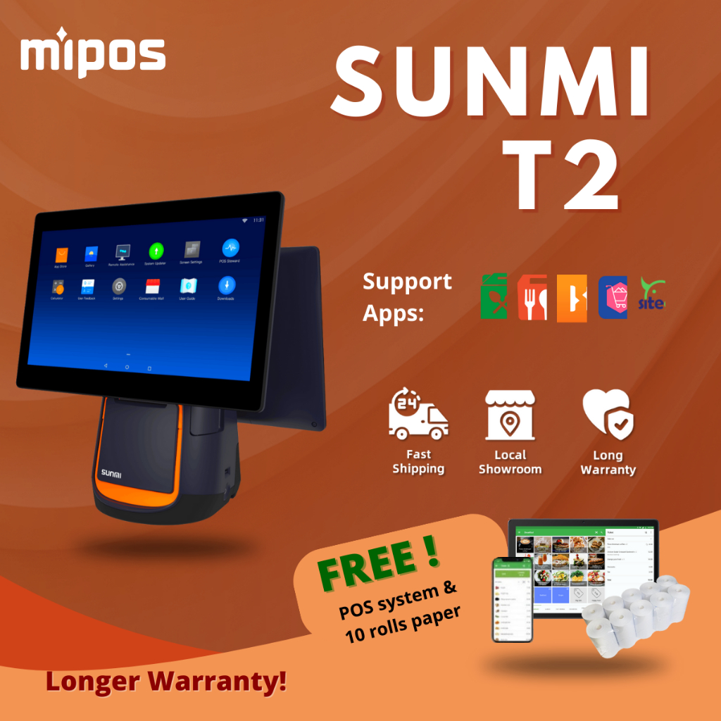 SUNMI T2 POS Desktop Terminal Built In 80mm Printer丨Receipt Printer Billing Android丨SRS Loyverse ...