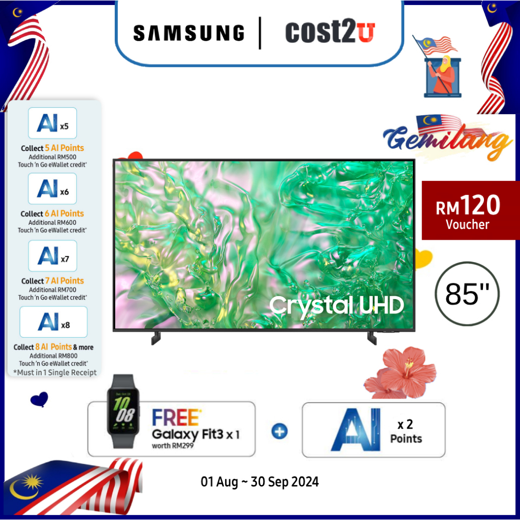 Samsung (85"/85 Inch) DU8000 4K Dynamic Crystal UHD Smart AI TV (2024 ...