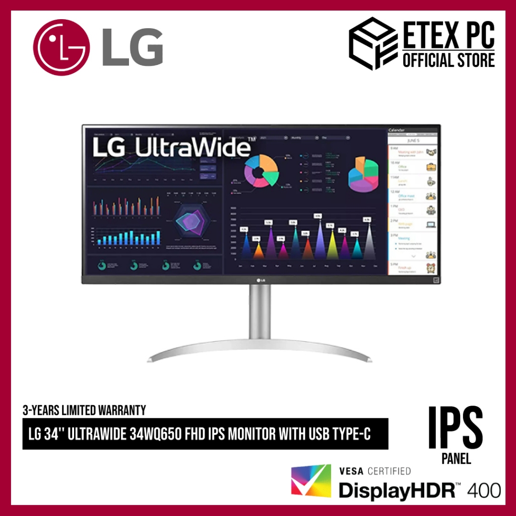LG 34'' UltraWide 34WQ650 FHD IPS Monitor with USB Type-C - Full HD ...