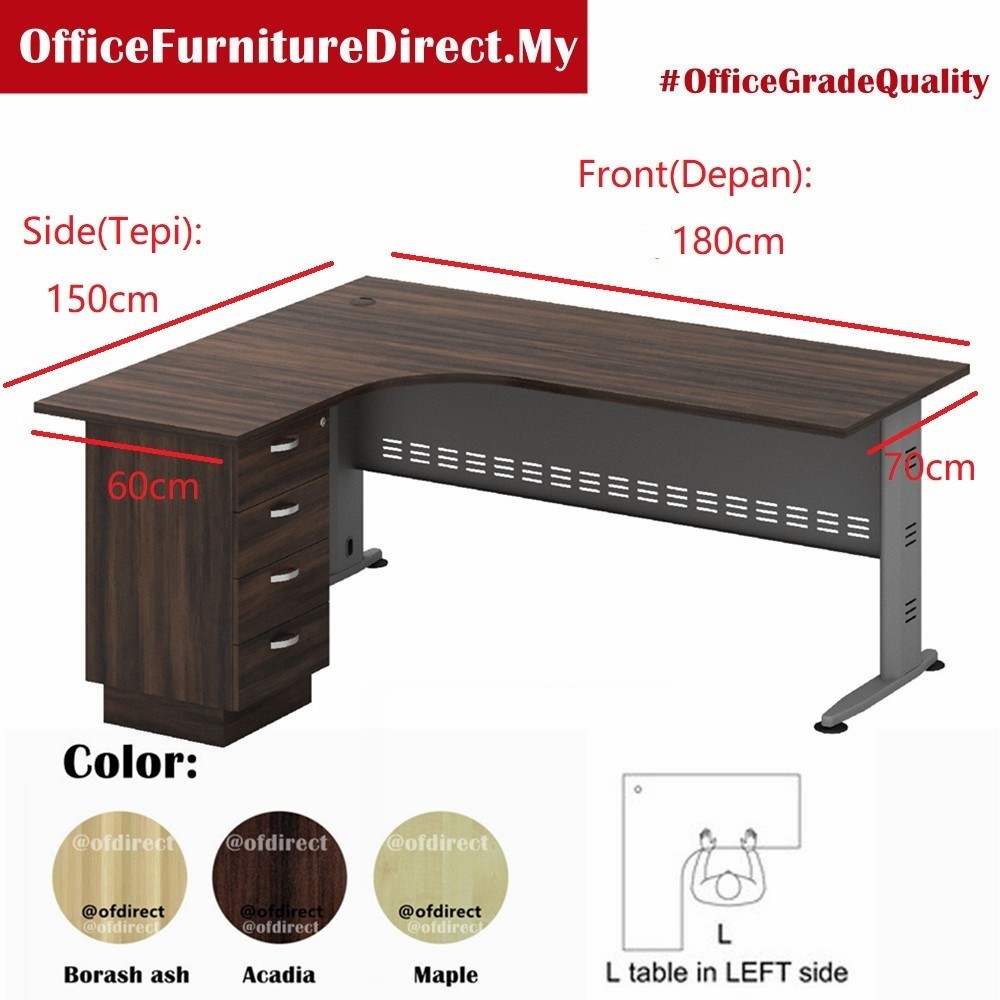 180x150cm Q L Shape Office Table QL 1815-4D QL1815-3D 3/4 Drawer ...