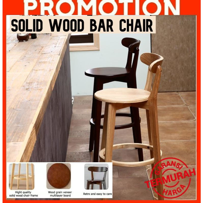 ~Ship From KL~ 71CM Solid Wood Bar Stool Chair Wooden Bar Chair High ...