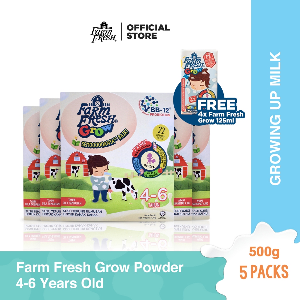 Farm Fresh Grow Powder 4-6 Years Old 500g x 5 Packs + Farm Fresh Grow ...