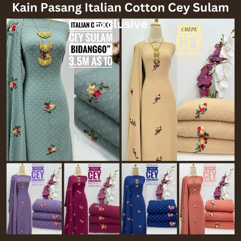 Kain Pasang Italian Crepe Embroidery Sulam 3.5 meter Bidang 60 /Kain ...