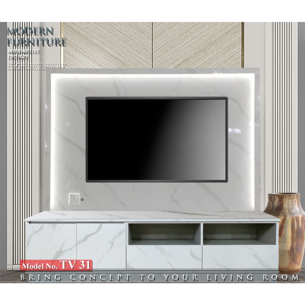 [TSB-TV30]6FT TV Cabinet with LED Light & Solid Wall/6 Kaki Kabinet TV ...