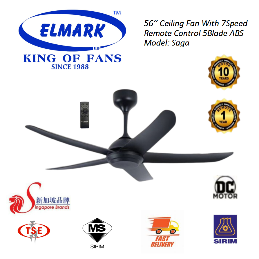 Elmark (Saga) 56' 5 ABS Blade 5speed Remote Control ceiling fan (MBK ...