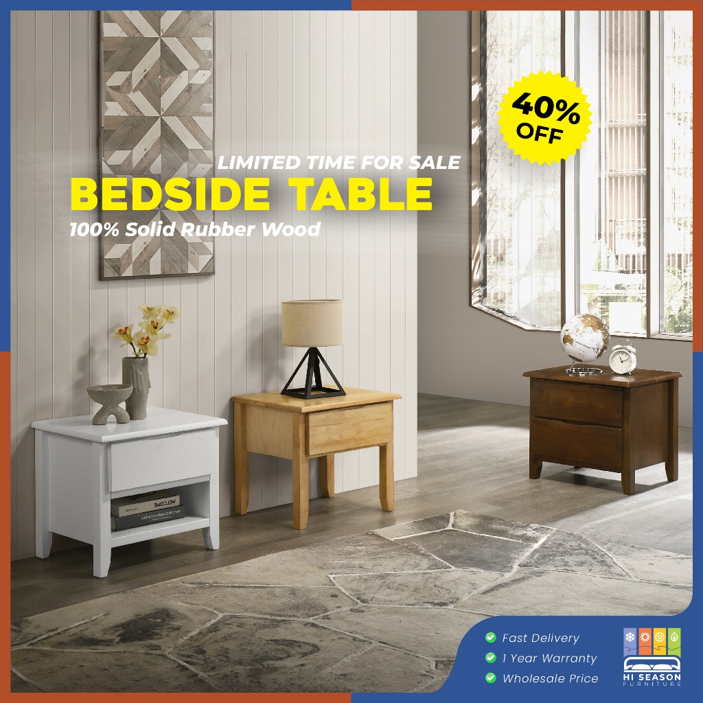 HI SEASON Solid Wood Bedside Table / Drawer Nightstand / Side Table ...