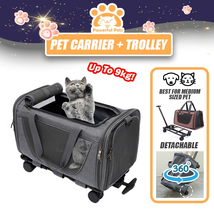 PAWERFUL [Pet Carrier With Trolley] Foldable & Detachable Pet Travel ...