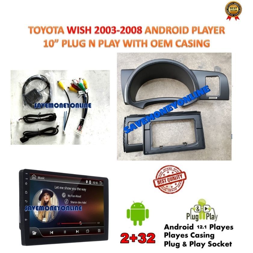 TOYOTA WISH 2003 - 2008 (FULL CASING) 10 INCH android player PLUG N ...