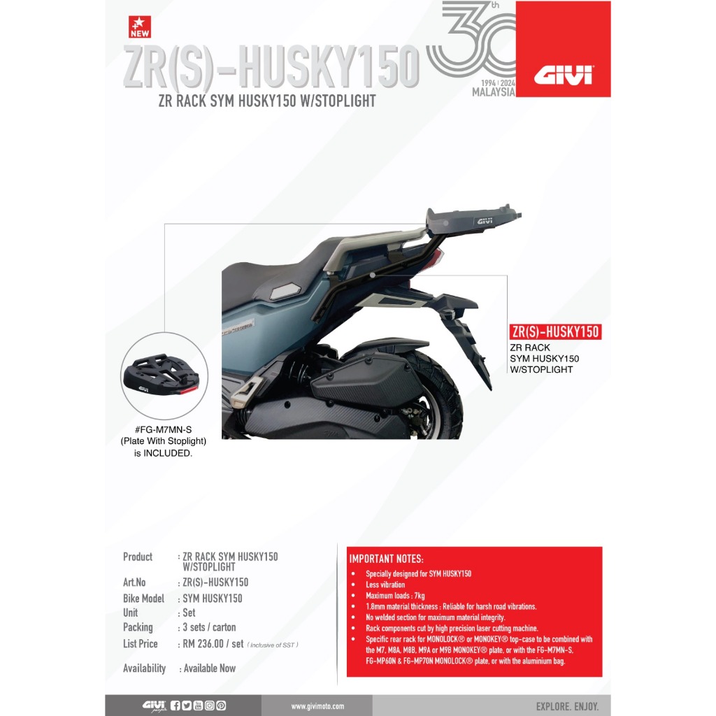 Givi Rack SYM Husky 150 ZR(S) Rack Husky150 with Baseplate LED Stop ...