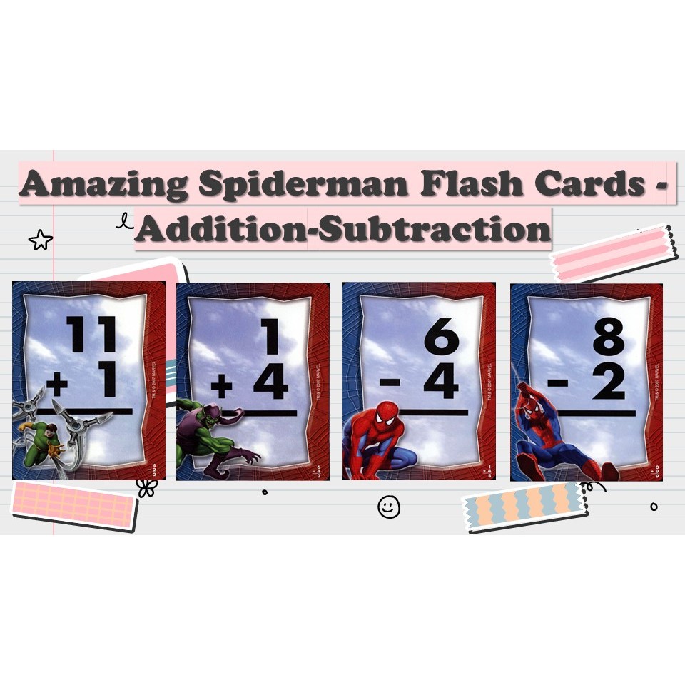 [PRE435] 72 pages Amazing Spiderman Flash Cards - Addition-Subtraction ...