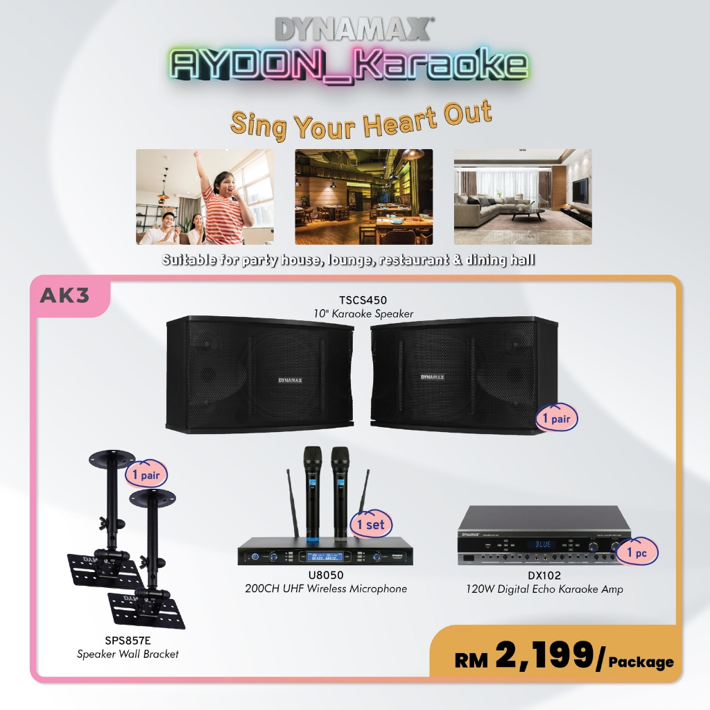 Home Karaoke Set DYNAMAX DX102 120W Professional Digital Home Karaoke Amplifier 10" 100W Dual ...