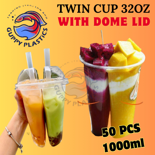 HORNBOY PP TWIN CUP 32OZ WITH DOME LID 50PCS / PLASTIK CUP KEMBAR 32OZ ...