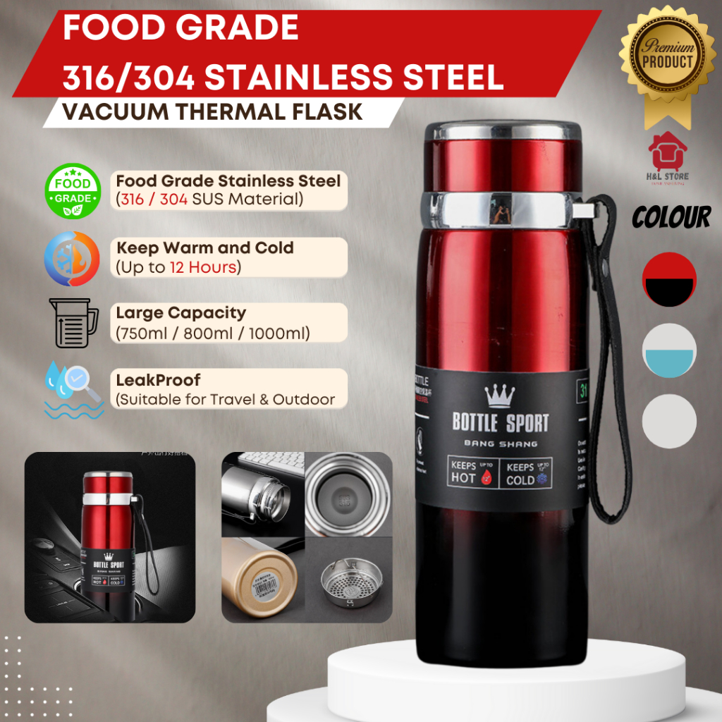 316/304 SUS Vacuum Thermal Flask Insulation Thermos Water Bottle Cup ...