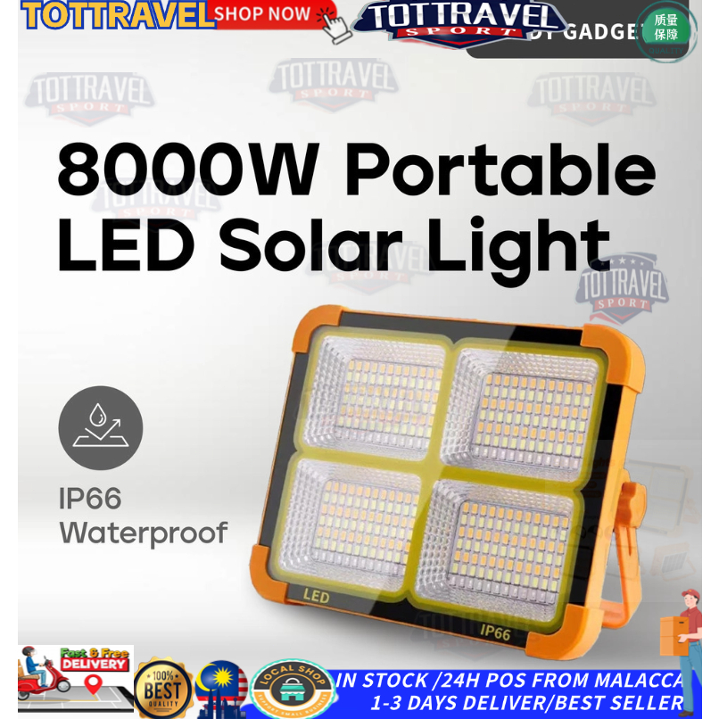 8000W Portable 288 LED Solar Work Lamp Light Recharge Camping Light ...