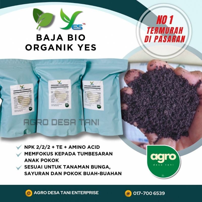 BAJA ORGANIK SUBUR POKOK BUNGA/BUAH YES 1KG NPK 2/2/2 | Shopee Malaysia