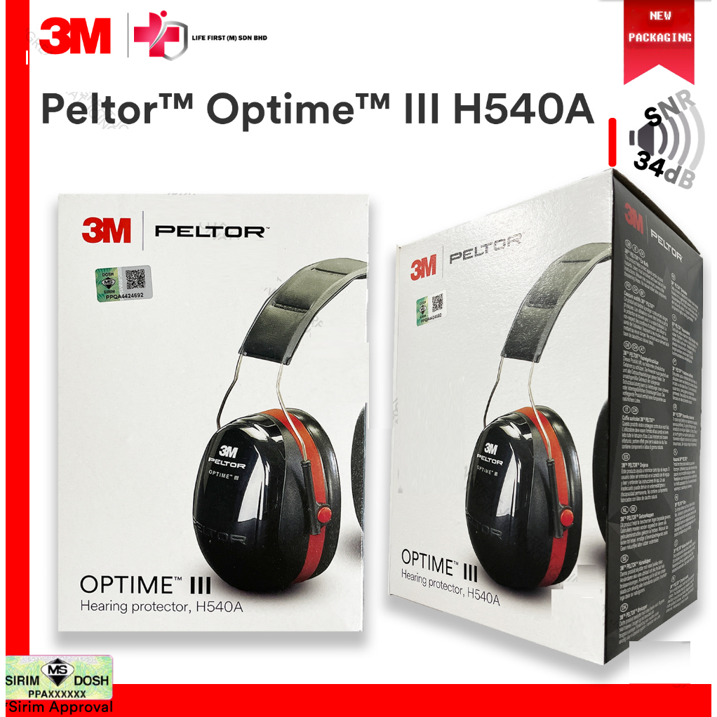 3M™ PELTOR Optime III Earmuffs H540A-411-SV, 34 dB, Black/Red, Headband ...